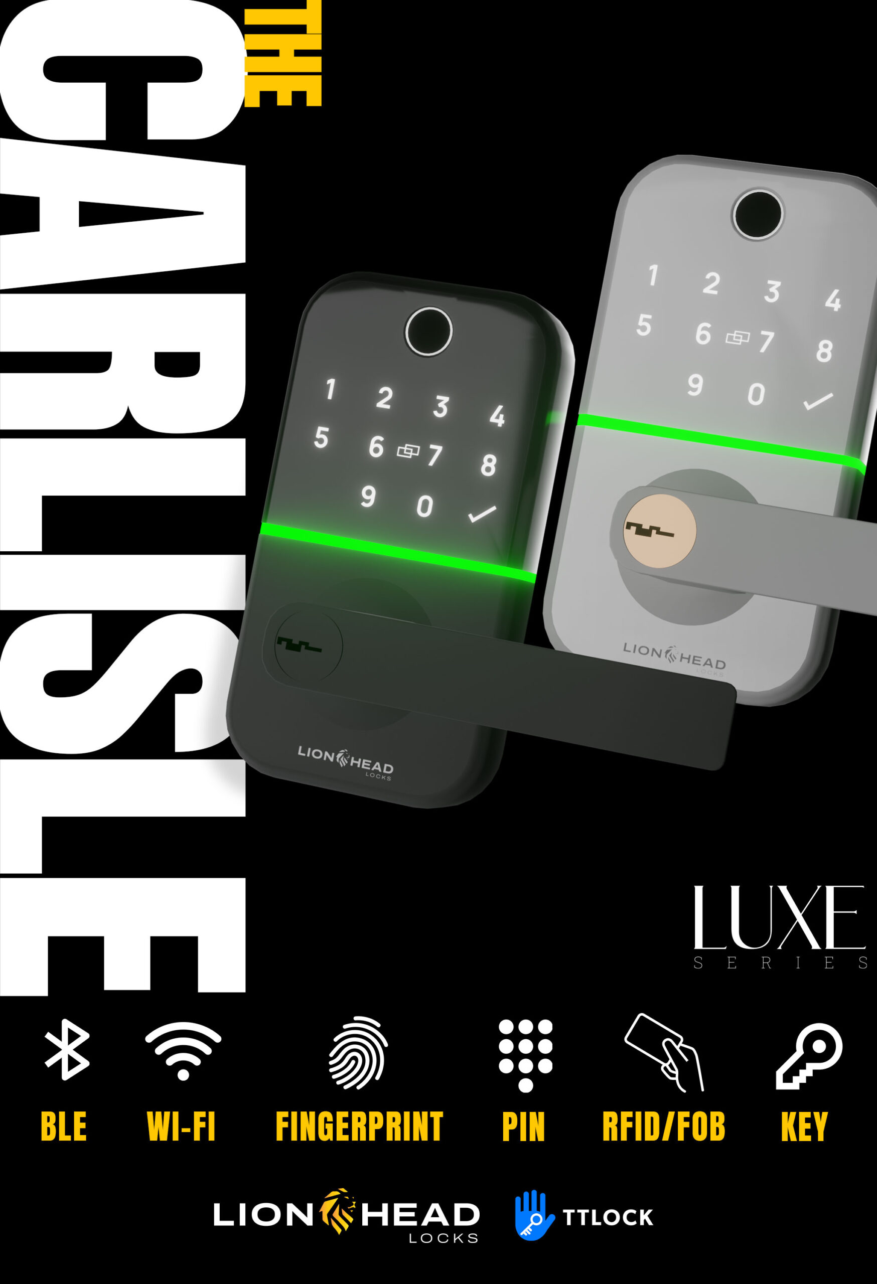 CARLISLE LUXE DIGITAL DOOR LOCK – LHL-P3-B-60-70 – LIONHEAD LOCKS